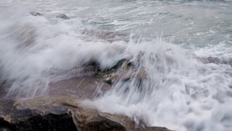Sea Waves Splash on the Beach Rocks. Stock Footage - Video of coastal ...