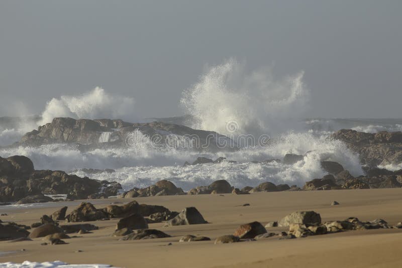 Sea Waves Splashes in an Empty Beach Stock Image - Image of spray, dark ...