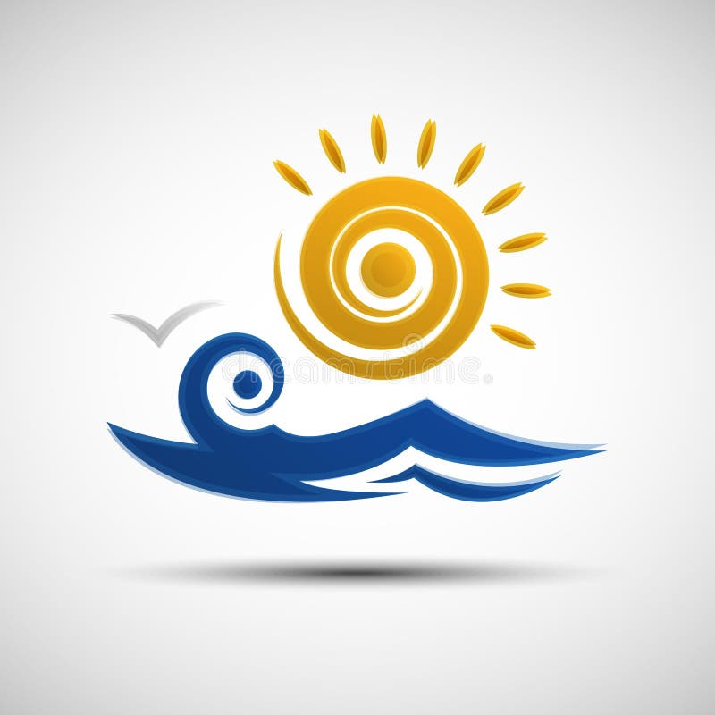 Sea Waves and Sun Logo Design Template Stock Vector - Illustration of ...