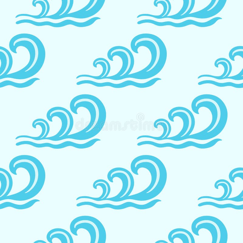 Sea Waves Vector Seamless Pattern. Cute Swirled Water Waves in Simple ...