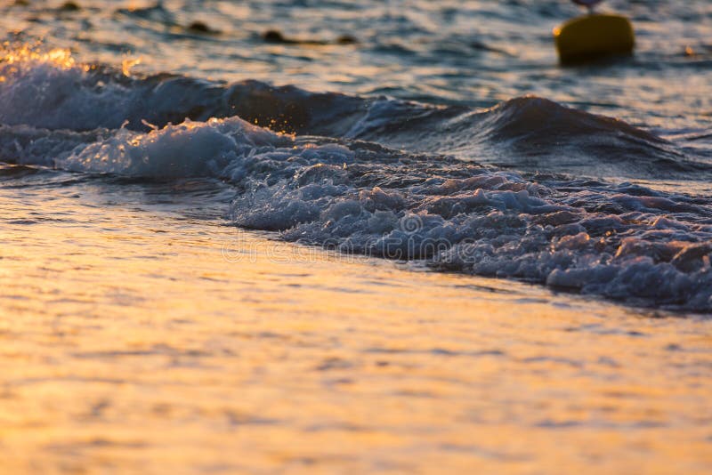 Sea Waves Warm Red Sunset Beach of the Ocean Stock Image - Image of ...