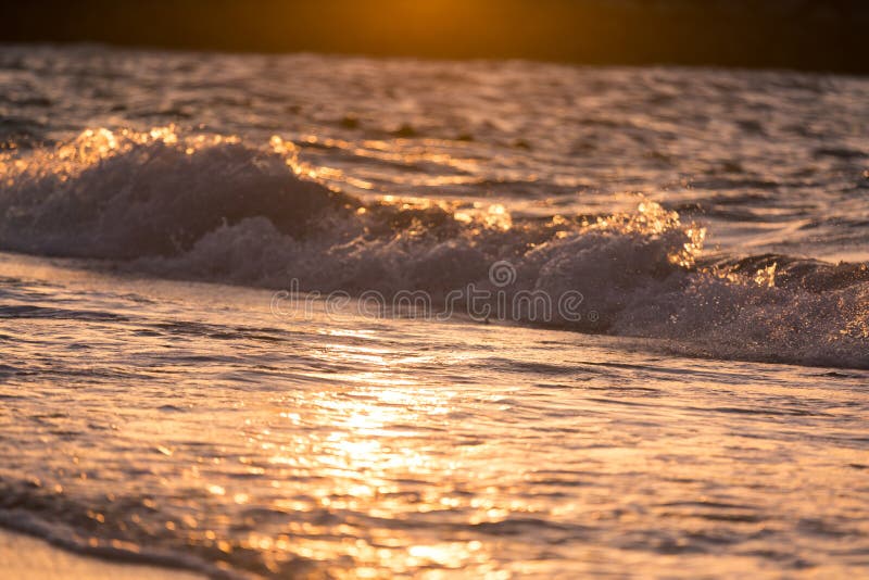 Sea Waves Warm Red Sunset Beach of the Ocean Stock Photo - Image of ...