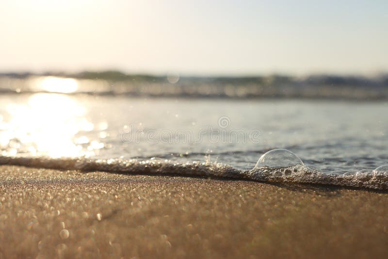 Sea Waves and Warm Sunset Light, Calm and Relaxing Sandy Beach Stock ...