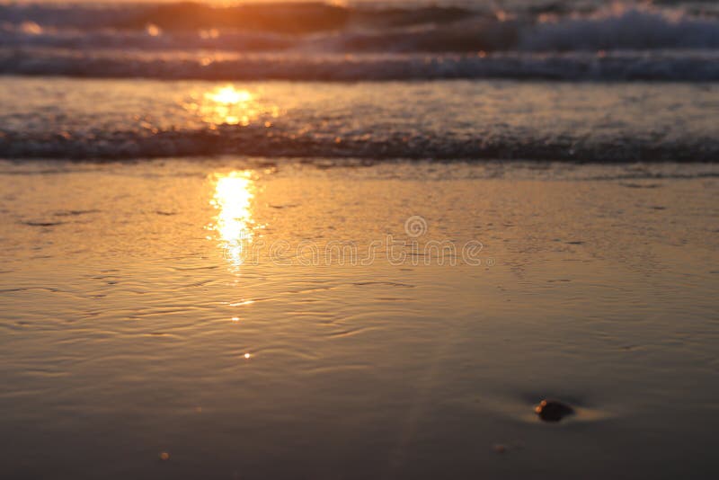 Sea Waves and Warm Sunset Light, Calm and Relaxing Sandy Beach Stock ...