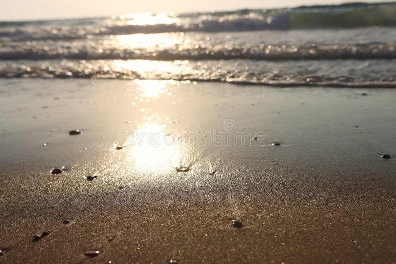 Sea Waves and Warm Sunset Light, Calm and Relaxing Sandy Beach Stock ...