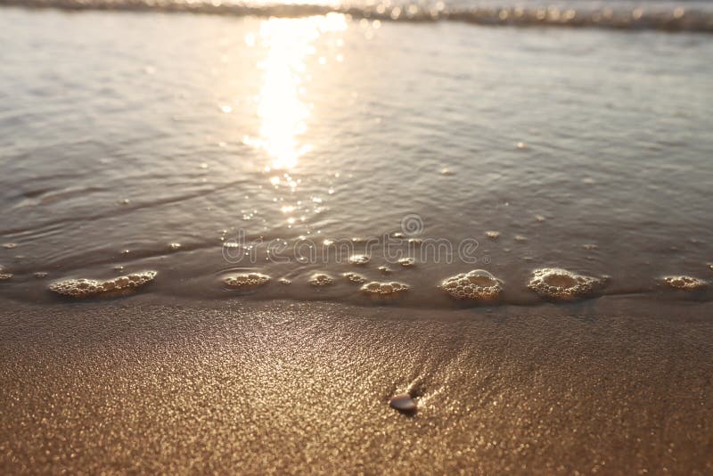 Sea Waves and Warm Sunset Light, Calm and Relaxing Sandy Beach Stock ...