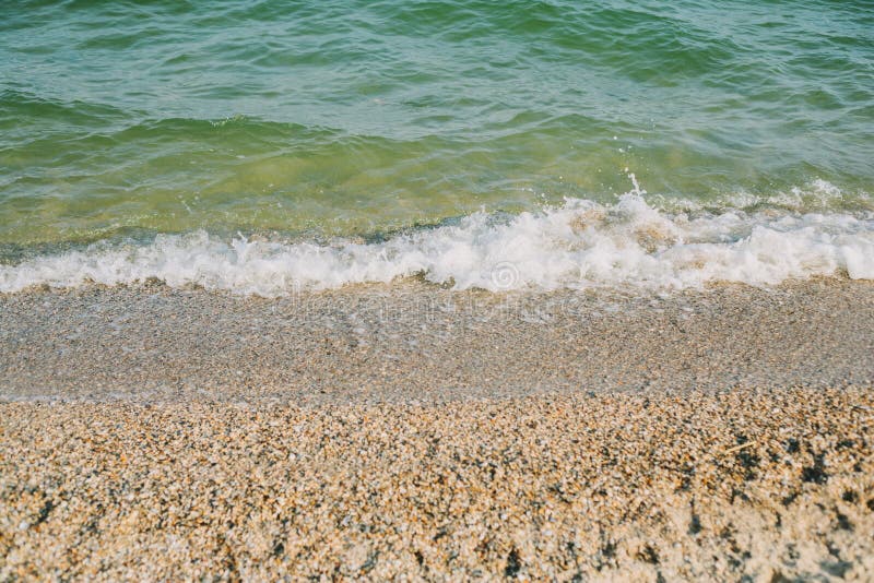 Sea Waves Washed Clean Beach Made of Shells. Stock Image - Image of ...