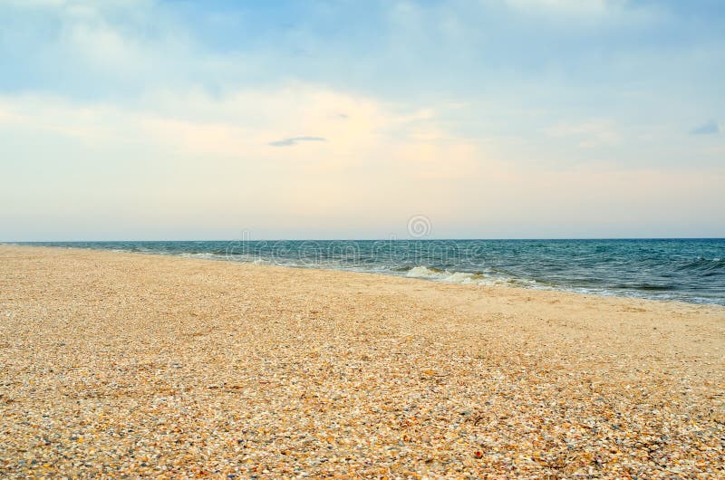 Sea Waves Washed Clean Beach Made of Shells. Landscape on a Wild Beach ...