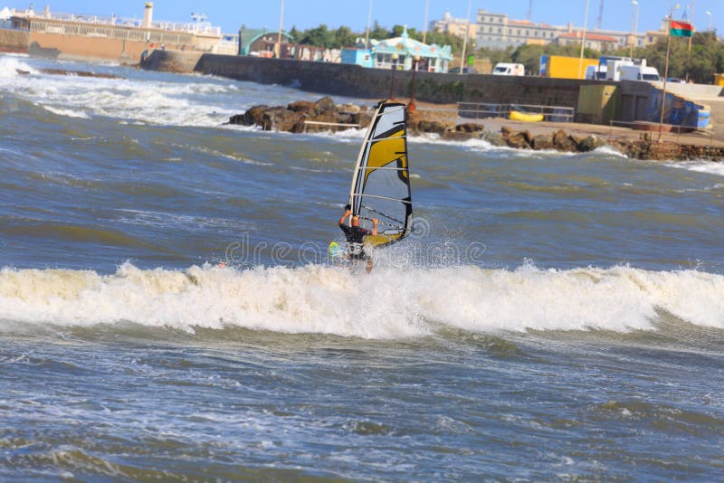 Sea Waves and Wind Surfing in the Summer in Windy Day Editorial Image ...