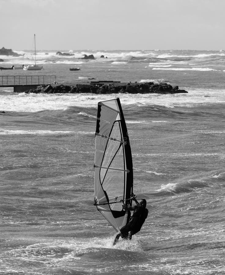 Sea Waves and Wind Surfing in the Summer in Windy Day Stock Photo ...