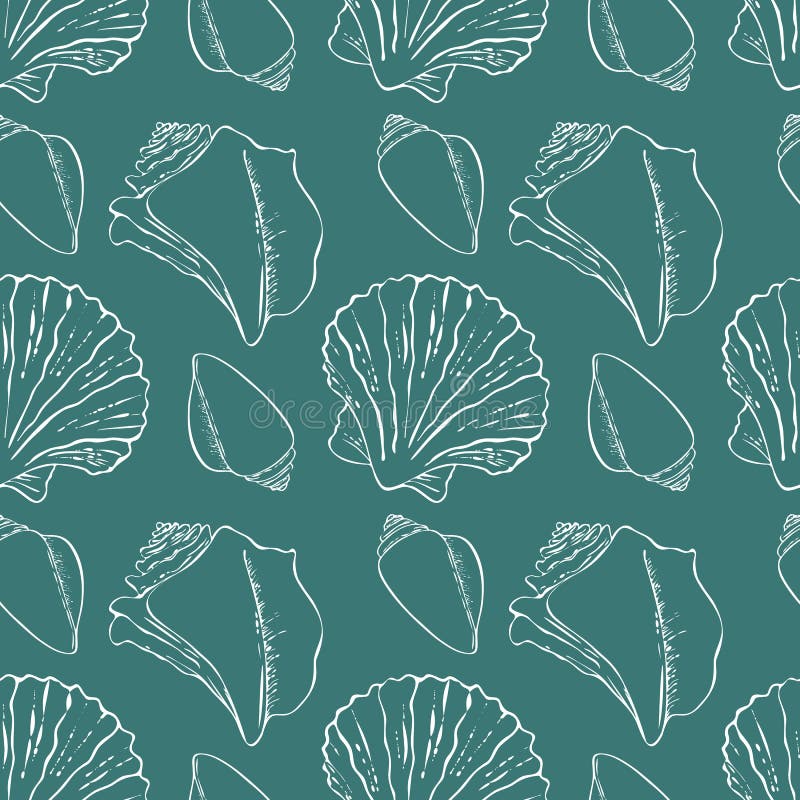 Sea shells on a blue towel stock illustration. Illustration of brown ...