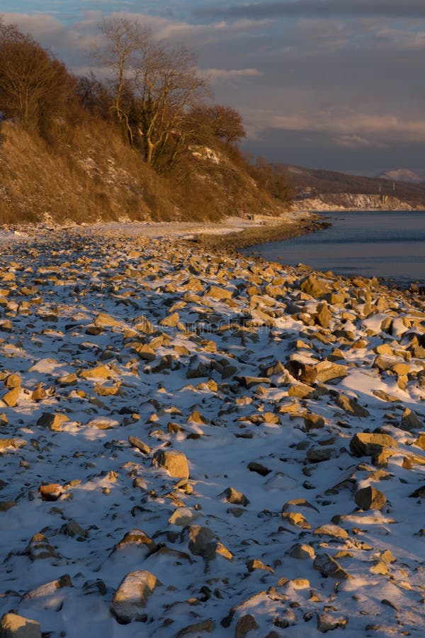 Sea in winter. stock image. Image of covered, snow, rock - 84501931