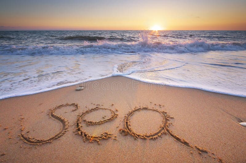 Sea word on the beach. stock photo. Image of summer, message - 72901036