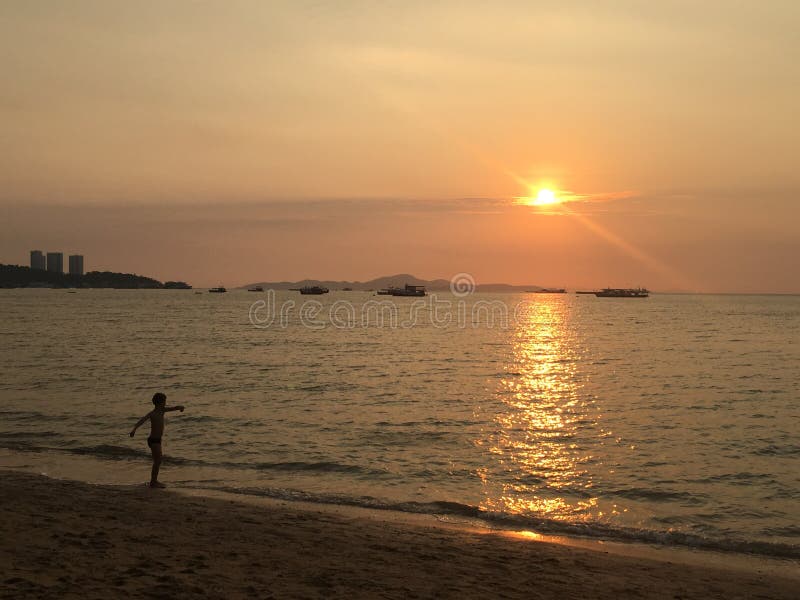 Sea stock photo. Image of sunset, beach, work - 80022904