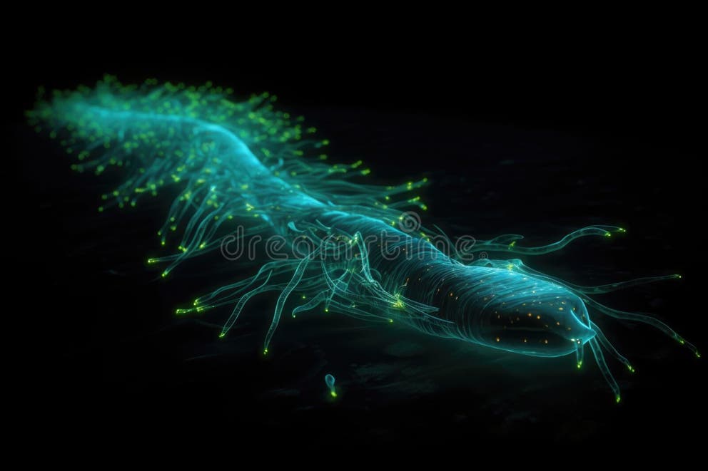 Sea Worm, with Its Glowing Tentacles Swaying in the Current Stock Image ...