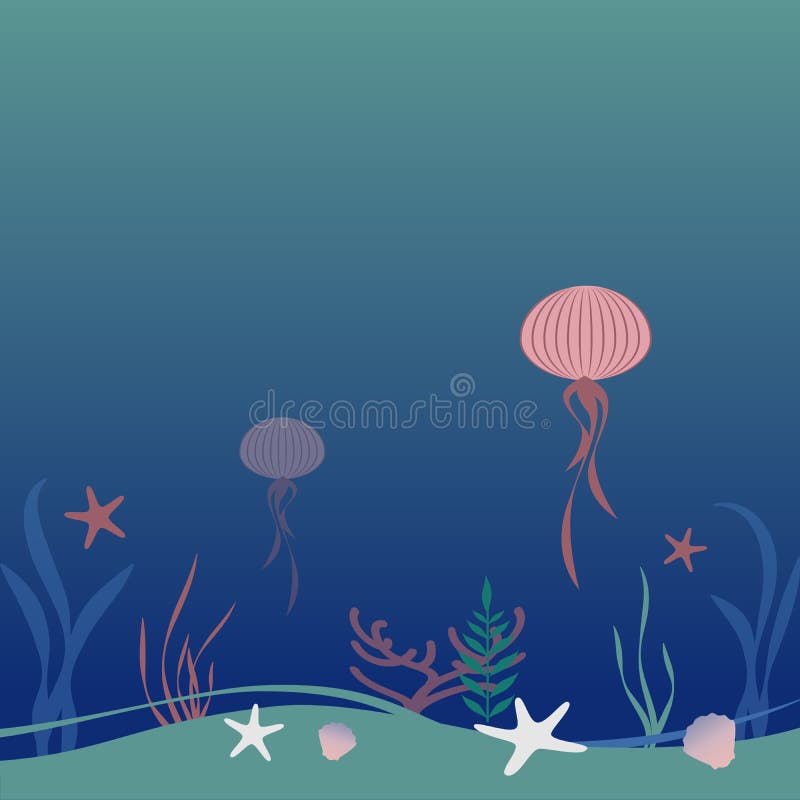 Seabed with Empty Space, Starfish, Jellyfish, Shells, Coral and Algae ...