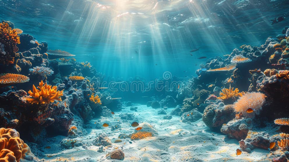 Seabed with Reefs and Sunshine - Underwater Scene Stock Image - Image ...