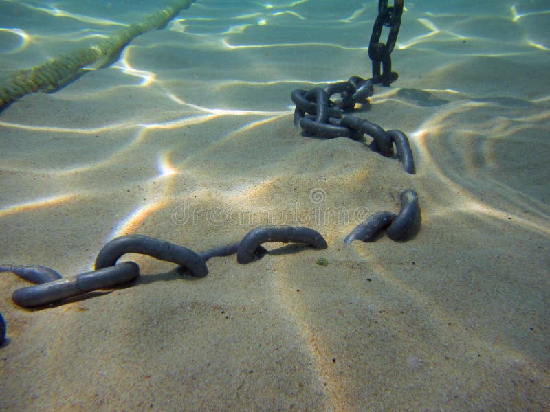 Seabed with Sand and Anchor Chain, Close Up Stock Photo - Image of ...