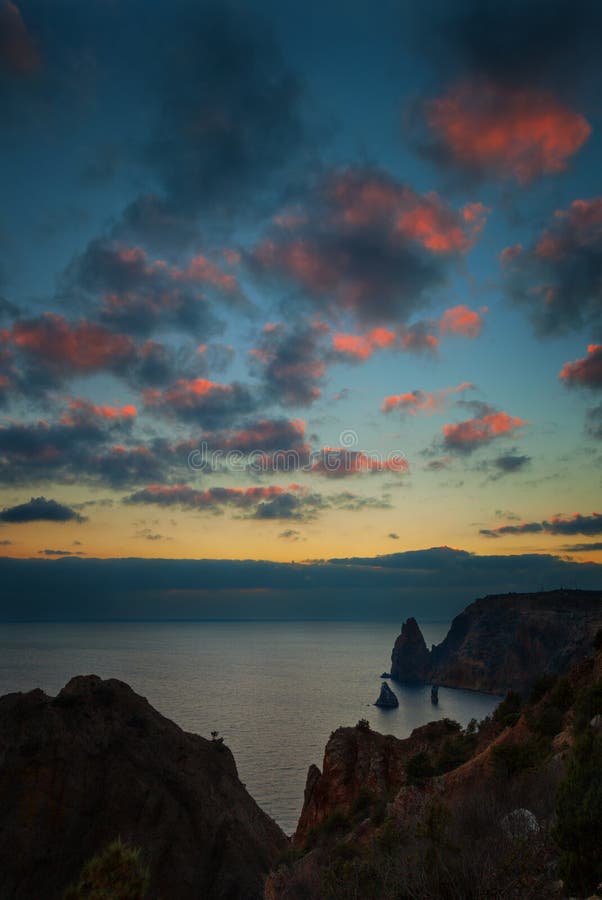 Seacoast with Cliffs at Sunset Stock Image - Image of sunny, crimea ...