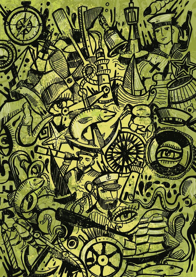 Seafaring doodle stock illustration. Illustration of ship - 42745578