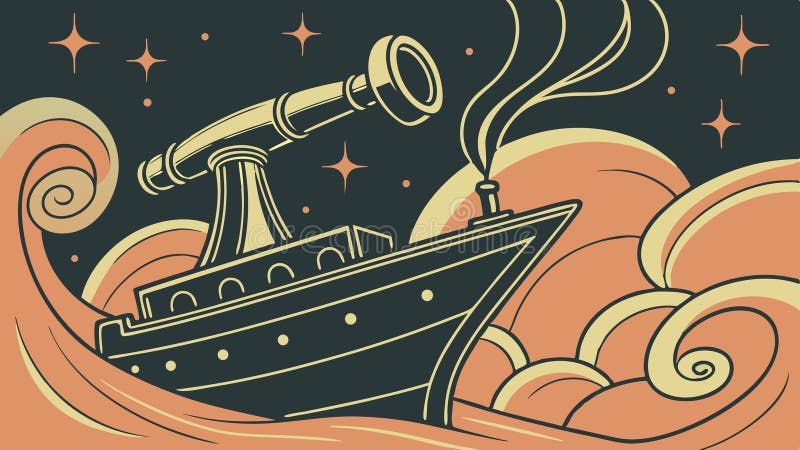 Seafaring Exploration with Telescope and Ship Vector Art, Vector Design ...