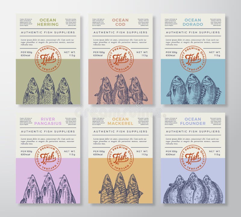 Seafood Abstract Vector Packaging Design or Labels Set. Modern ...