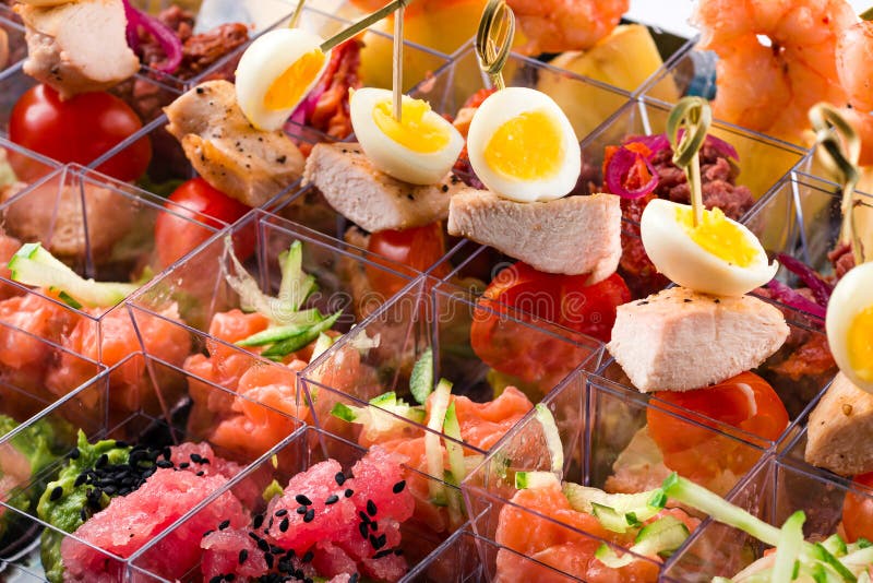 Seafood Appetizers for a Buffet Top View, Flat Lay Stock Image - Image ...
