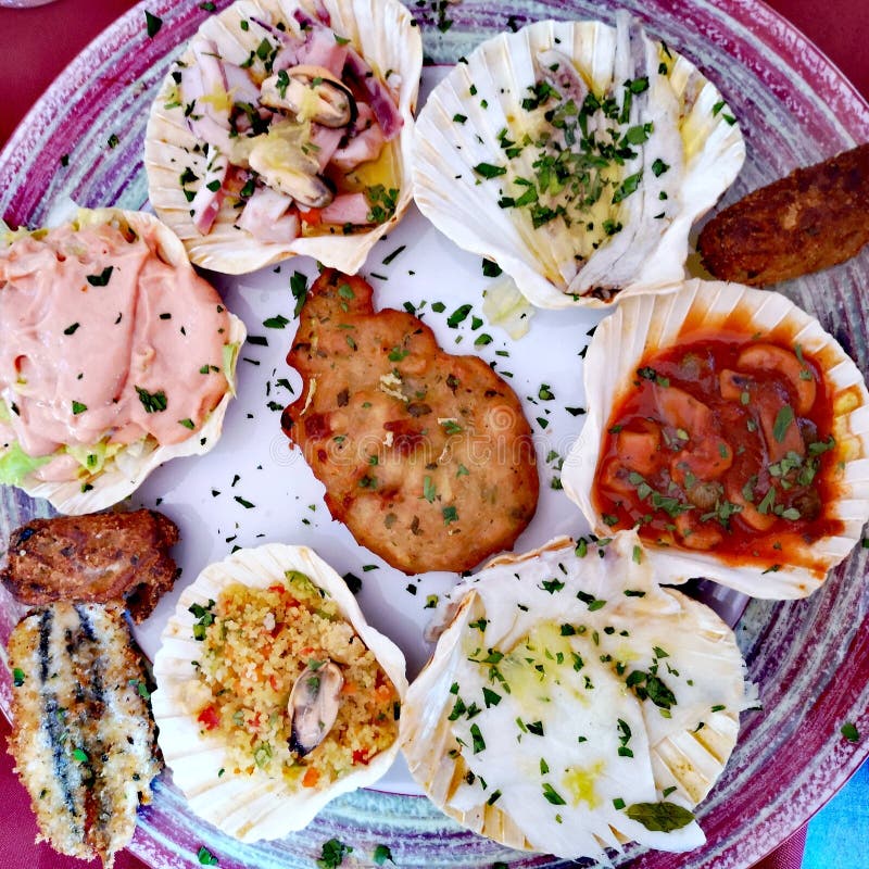 Seafood Appetizers on Scallop Shells Stock Photo - Image of appetizers ...