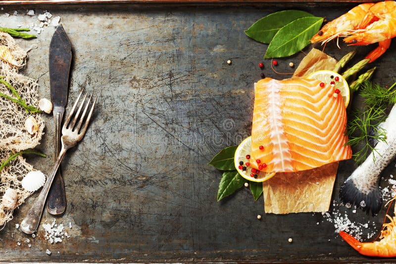 Seafood Background. Lots of Copy Space Stock Image - Image of lemon ...