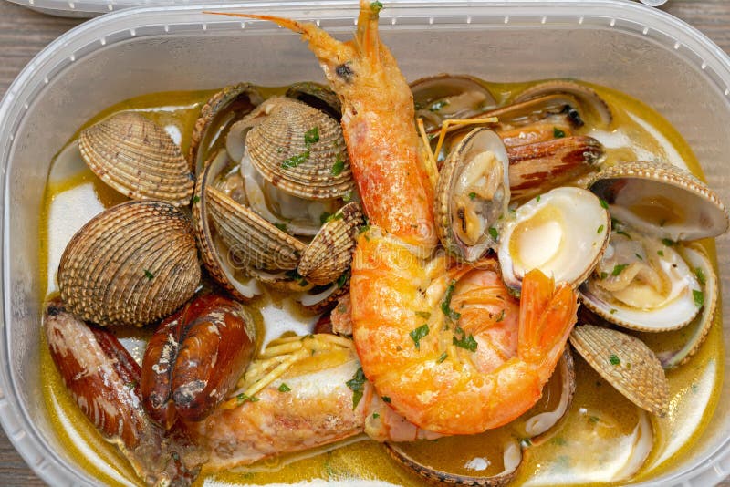 Seafood in Box stock photo. Image of mussels, shell - 203607174