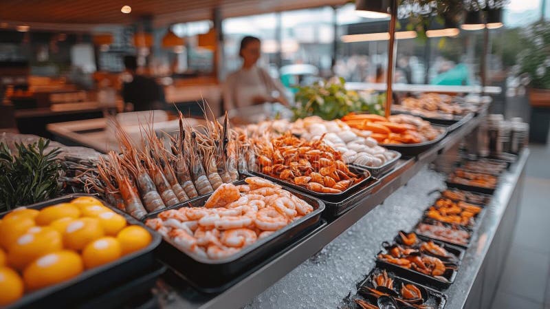 Seafood Buffet, Fresh Shrimp, Prawns & More Stock Illustration ...