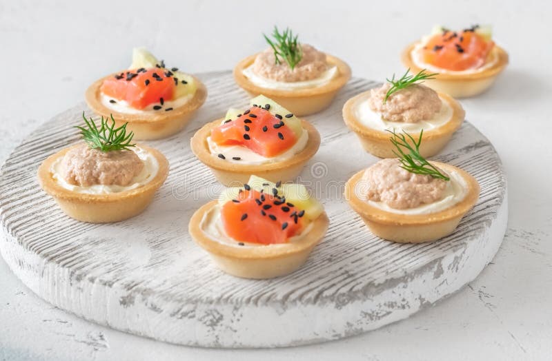 Seafood canapes stock photo. Image of fish, cheese, sesame - 252699610