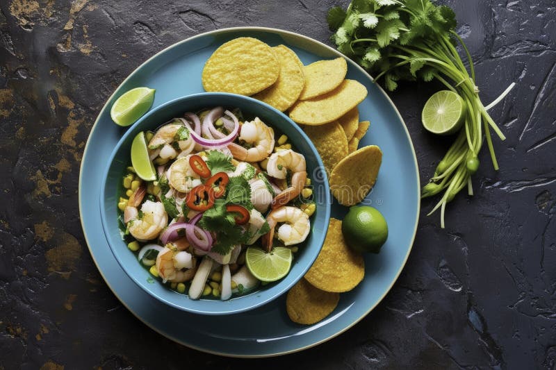 Seafood Ceviche with Shrimp, Squid, and Fish, Topped with Fresh ...