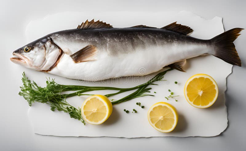Fresh Cod with Dill and Lemon on Board, AI Generated Stock Illustration ...