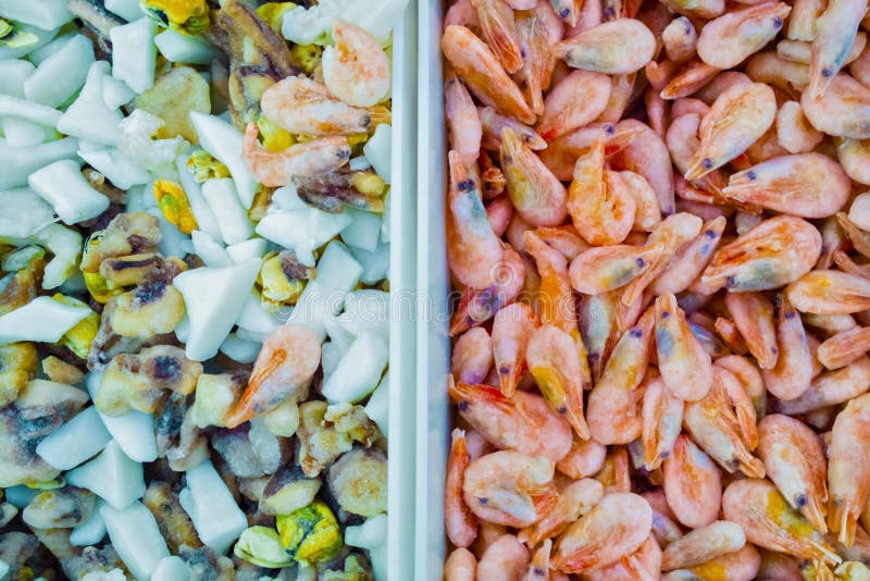 Seafood. in a Container Frozen Shrimp Stock Image - Image of freshness ...