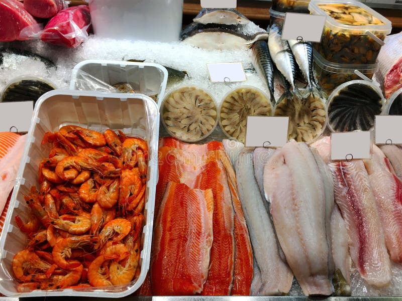 Seafood on the counter. stock photo. Image of stall, freshness - 92610726