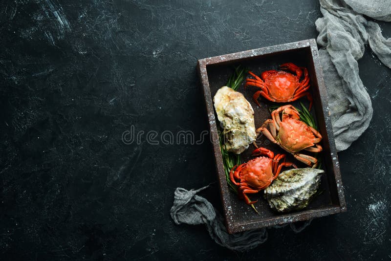 Seafood. Crabs and Oysters. Top View Stock Photo - Image of claw ...
