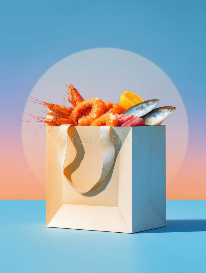 Seafood Delivery Package Filled with Fresh Shrimp and Fish on a ...