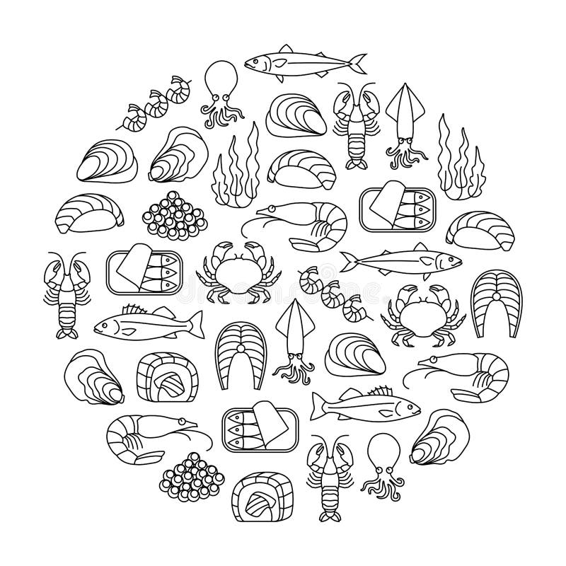 Seafood outline design stock vector. Illustration of oyster - 67131128