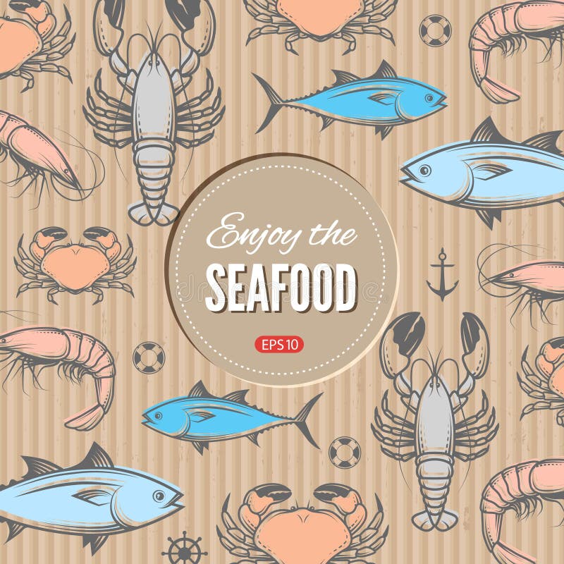 Seafood design template stock vector. Illustration of pattern - 62175651