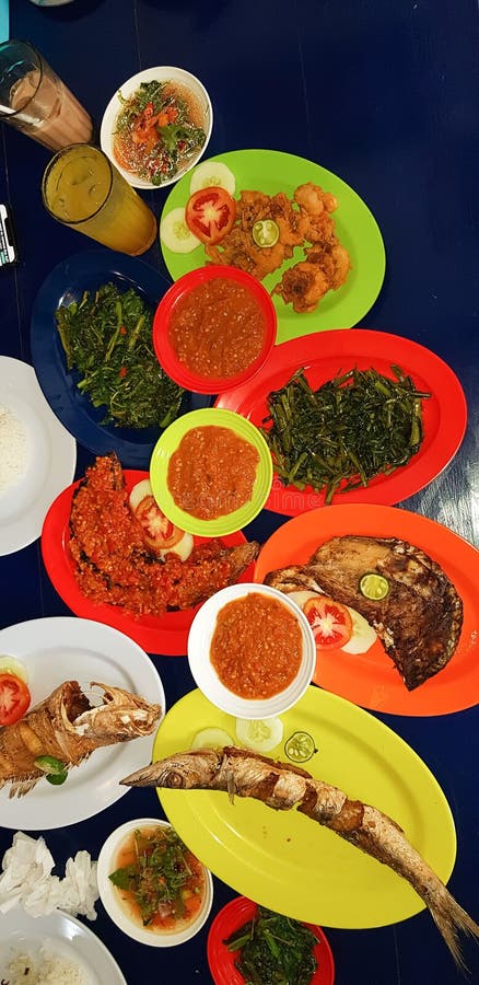 Seafood Dish Served on the Table and Plate from Above with Different ...