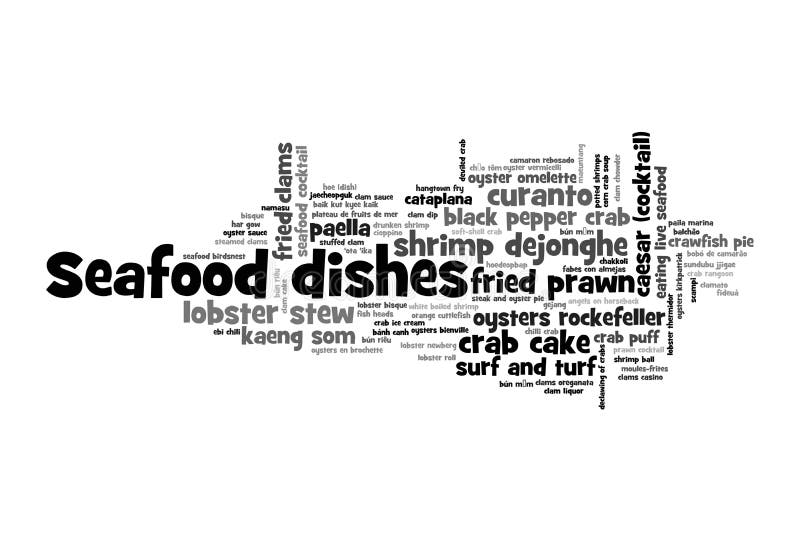 Seafood dishes word cloud stock illustration. Illustration of ...