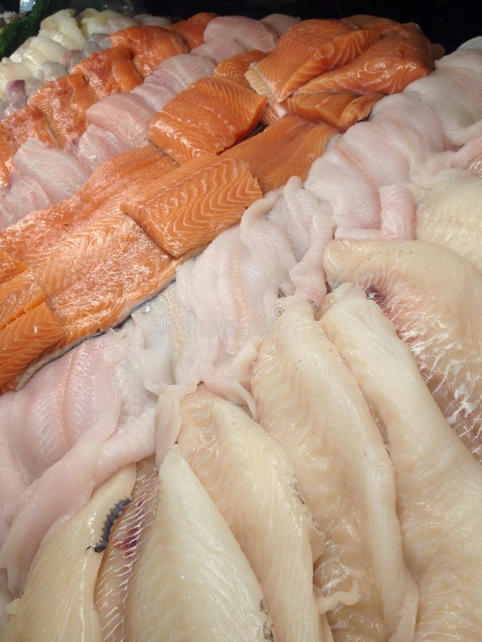 Seafood display case stock photo. Image of fresh, tilapia - 115977724