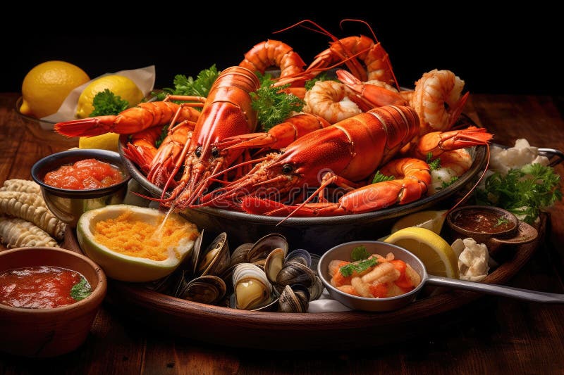 Seafood Feast stock illustration. Illustration of dining - 282608603