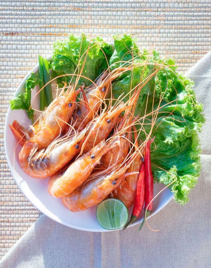 Seafood Food in White Bowl, Shrimp, Squid, Shellfish Stock Photo ...