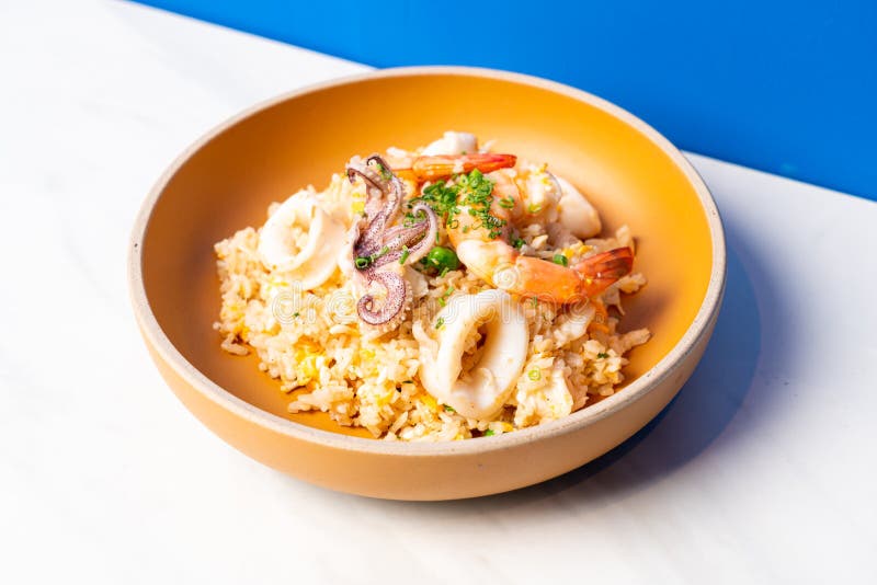 Seafood Fried Rice on Plate Stock Image - Image of seafood, healthy ...