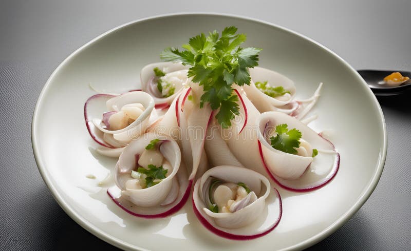 Geoduck Ceviche Salad with Radish, Cilantro and Citrus, AI Generated ...