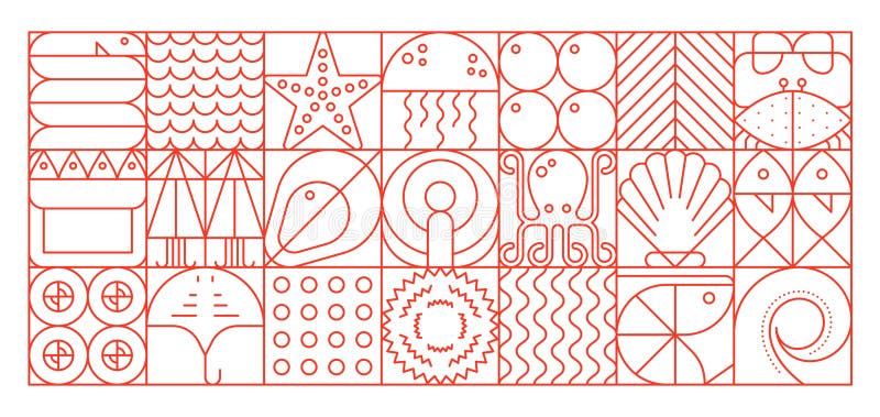 Seafood Geometric Red Linear Abstract Grid Pattern Stock Illustration ...