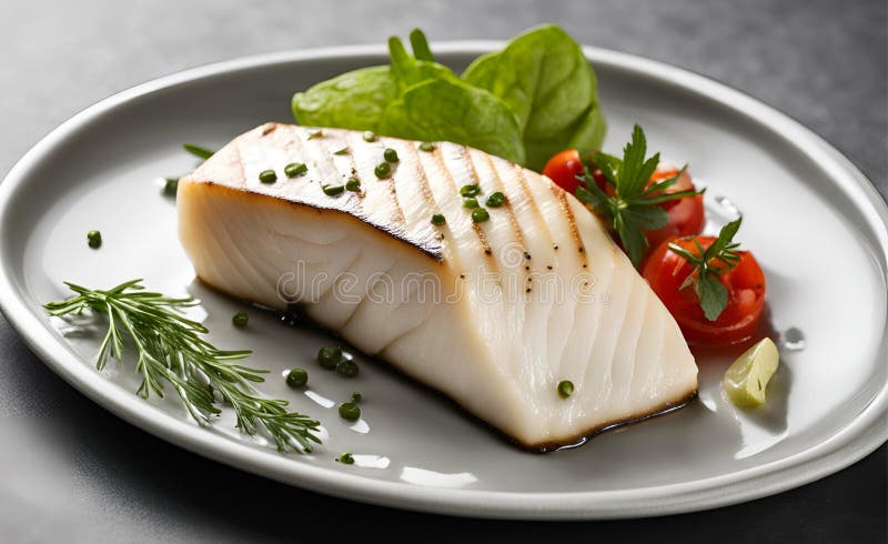 Delicious Halibut Steak with Herbs and Vegetables, Beautifully ...