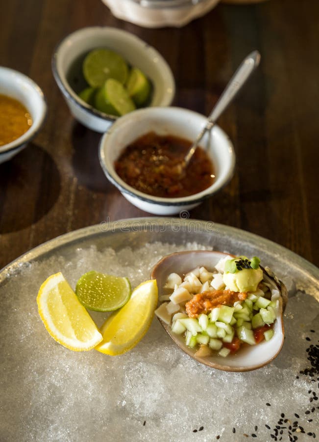 Seafood on Ice Base in Restaurant. Stock Photo - Image of food, shells ...